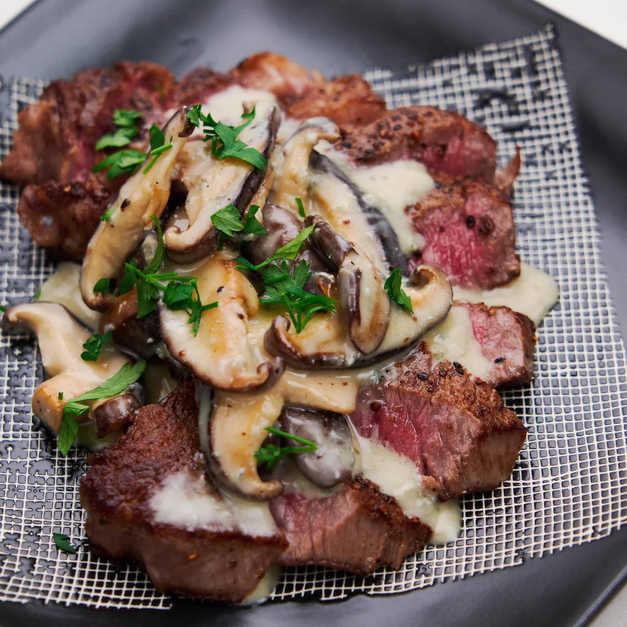 Steak with Gorgonzola and Shiitake Mushroom Sauce